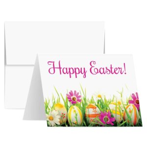 happy easter, bulk fold over greeting cards for invitations, gifts & presents, thank you notes and announcements – blank inside | 4.25 x 5.5” (a2 size) | 25 cards and 25 envelopes