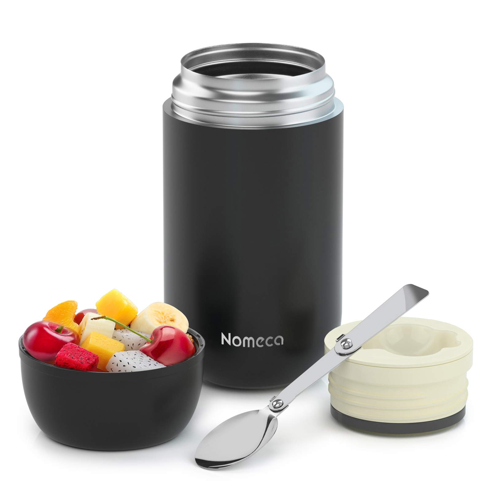 Nomeca Food Thermo for Hot Food - 24 Oz Adult Stainless Steel Insulated Food Jar Keep Food Hot/Cold Lunch Container with Spoon Leakproof Soup Thermal Lunch Box for School Office Outdoor, Black