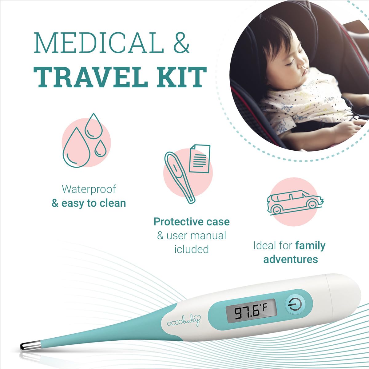 OCCObaby Clinical Digital Baby Thermometer - LCD, Flexible Tip, 10 Second Quick Accurate Fever Read Rectal Oral & Underarm Use Waterproof Thermometer for Kids