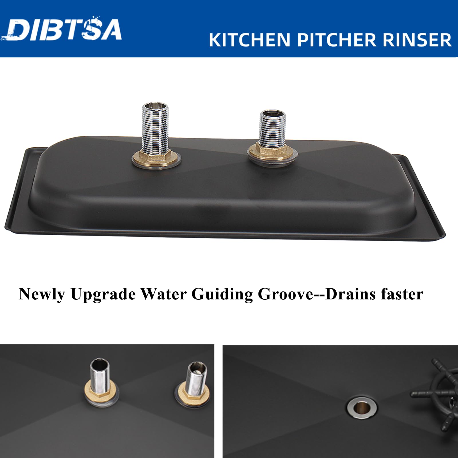 DIBTSA Pitcher Rinser, Espresso Rinser, Drain and Drip Tray, Stainless Steel Bar Glass Rinser for Sink, Cup Washer Spray Rinser for Home Kitchen Hotel Cafe Restaurant (12.8 x 6.9 x 0.9 inch,Black)