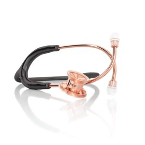 mdf instruments md one epoch lightweight titanium stethoscope, adult, free-parts-for-life, black tube, rosegold chestpiece-headset, mdf777trg11