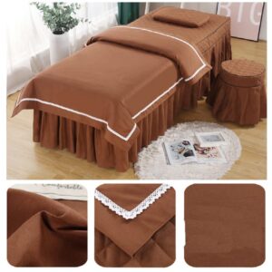 cozy heart 4pcs beauty salon bedding set thick bed linens sheets bedspread fumigation massage spa pillowcase duvet cover sets (190x80cm, brown)