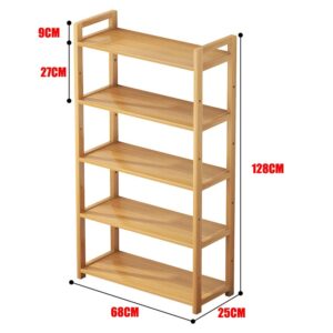 FUFU Bamboo Bathroom Shelf with 5 Tiers, 68 X 25 X 128 Cm, Free-Standing Shelving Unit, Wooden Storage Shelves, Natural Brown