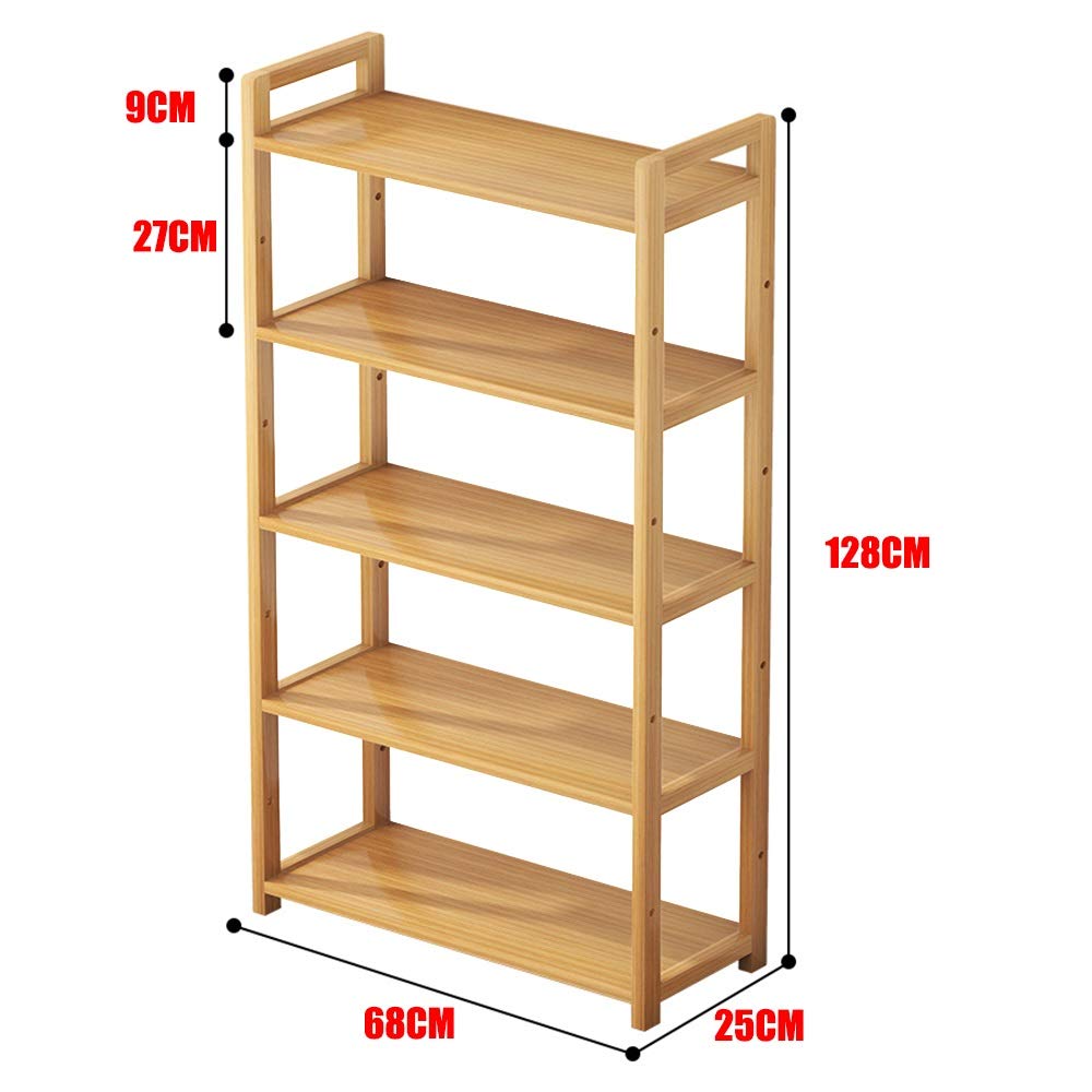 FUFU Bamboo Bathroom Shelf with 5 Tiers, 68 X 25 X 128 Cm, Free-Standing Shelving Unit, Wooden Storage Shelves, Natural Brown