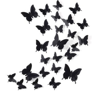 3d butterfly wall decor, 48pcs removable mural stickers wall stickers decal for home and room decoration (black)