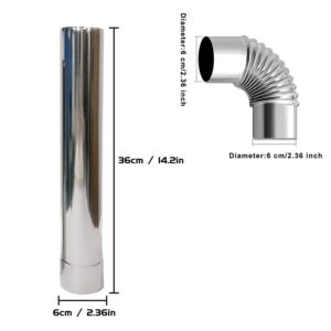 SoloWilder Wood Stove Pipe Flue Extension Stainless Steel Chimney, Diameter 2.36", 4 Straight with 1 Elbow(36cm/14.17in)