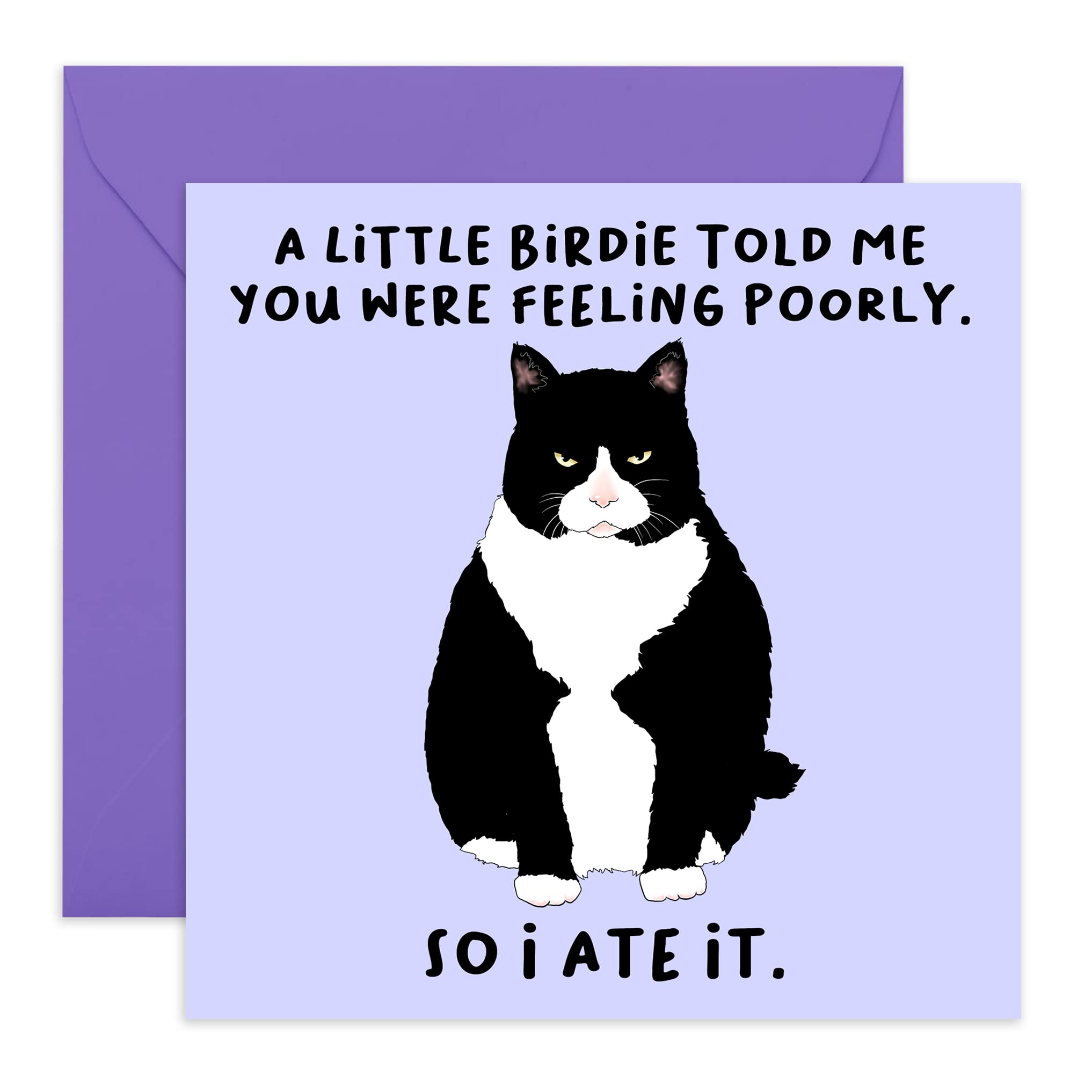 CENTRAL 23 - Funny Get Well Soon Card For Her Him - 'A Little Birdie Feeling Poorly' - Cheer Up Gifts For Women Men - Cat Greeting Cards Sympathy Memorial Thinking Of You - Comes With Fun Stickers