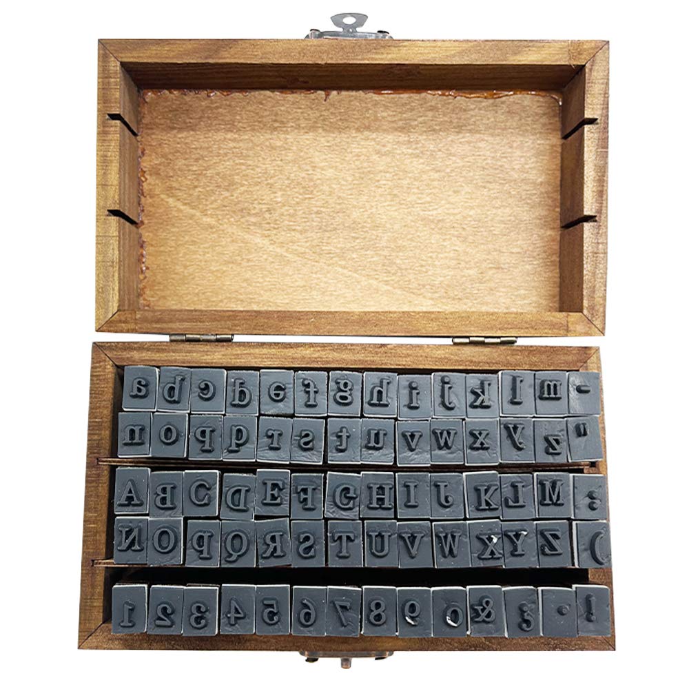 70Pcs Wooden Rubber Alphabet Letter Number Stamps,Wooden Rubber Number Letter,Stamper Seal Set Capital Upper Lower Case for DIY Craft Card Making Happy Planner Scrapbooking Supplies(Dark Wooden)