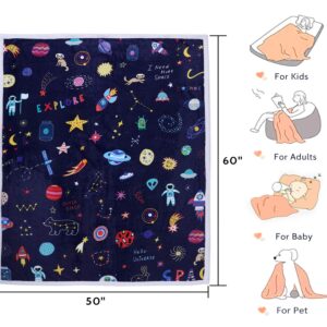 Space Adventure Astronaut Planet Rocket Spacecraft Throw Blanket Soft Lightweight Flannel Fleece Blanket for Baby Kids Youth Adult (Space, 50"x60")