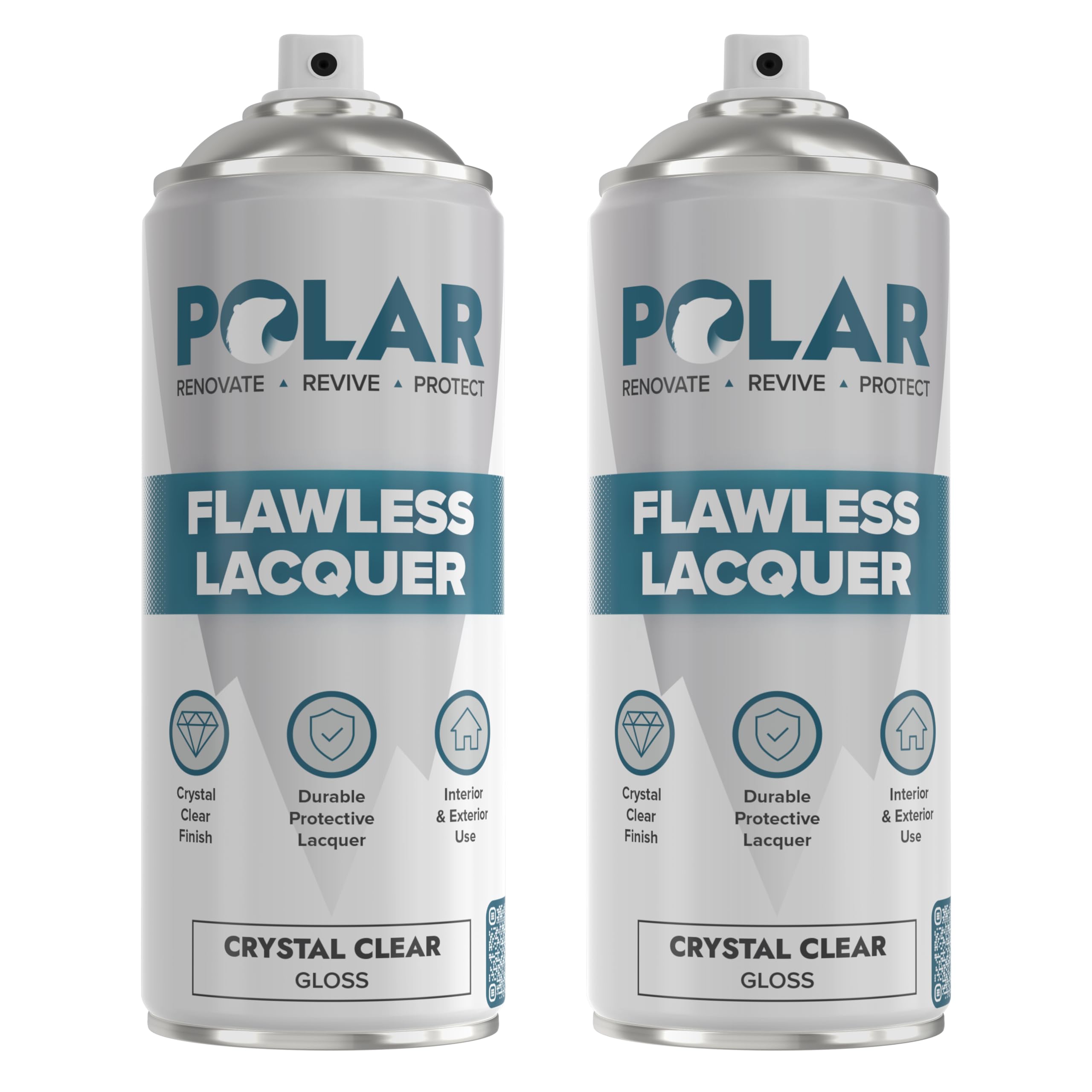 Polar Clear Matte Flawless Lacquer Spray - 2 x 13.5 Fl Oz - Clear Coat Spray Paint - Non-Yellowing & Scratch Resistant - Interior & Exterior Surfaces for Wood, Metal, Plastics, Glass & Ceramics