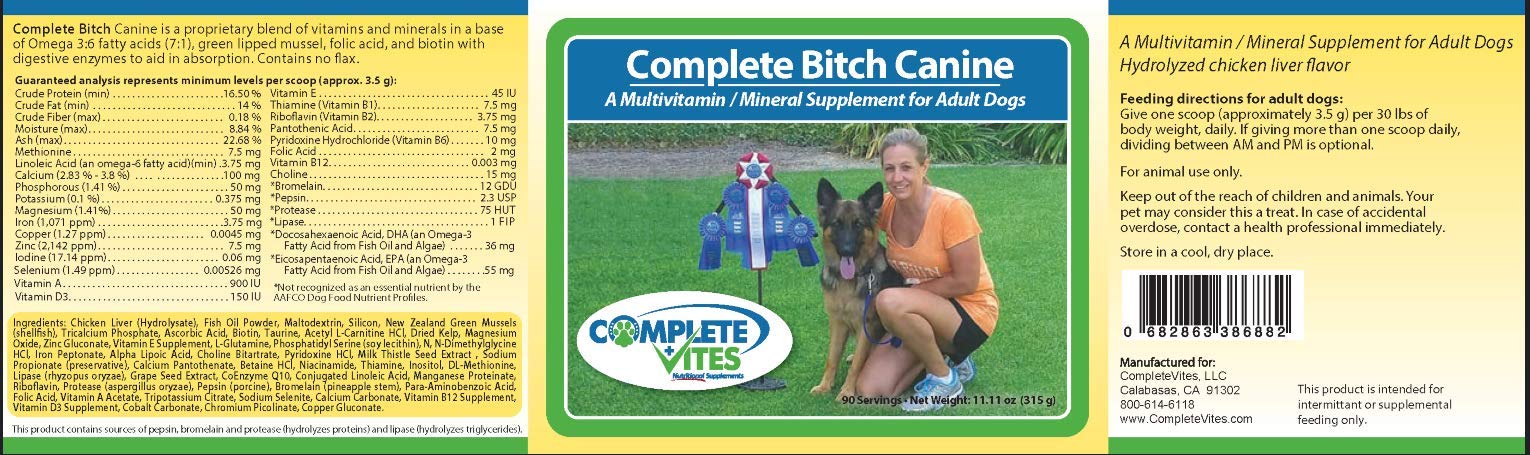 CompleteVites Complete Bitch Canine - Prenatal Supplement for Medium and Large Dogs. A Must for Your whelping Supplies. 47 nutrients-Providing The Best Dog Vitamins on The Market! 315 Grams