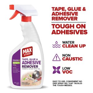 Max Strip Tape, Glue & Adhesive Remover 22oz | Fast-Acting | Removes All Kinds of Glues, Stickers & Sticky Residue | For Wood, Metal & Multiple Surfaces | No Harsh Odor Leaves Surface Clean