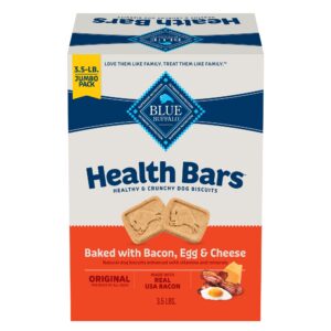 blue buffalo health bars crunchy dog biscuits, oven-baked with natural ingredients, bacon, egg & cheese, 3-lb box