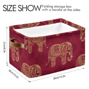 susiyo Foldable Storage Bins Large Collapsible Fabric Storage Baskets with Leather Handles Organizing Box for Shelves Home Bedroom Nursery Office 2 Pack，Indian Tribal Elephants