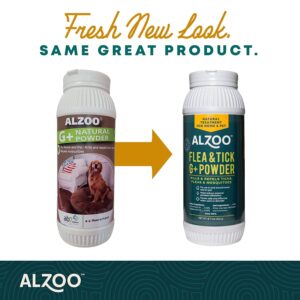 ALZOO Flea and Tick G + Powder, Helps Eliminate & Repels Ticks, Fleas & Mosquitos, for in and Around Home Use, 100% Plant-Based Active Ingredients, 8 Oz.