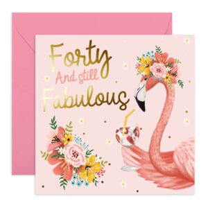 central 23 - 40th birthday card for her - 'forty and still fabulous' - funny 40th birthday cards for women - cheeky 40th birthday cards for men - pretty design - comes with fun stickers