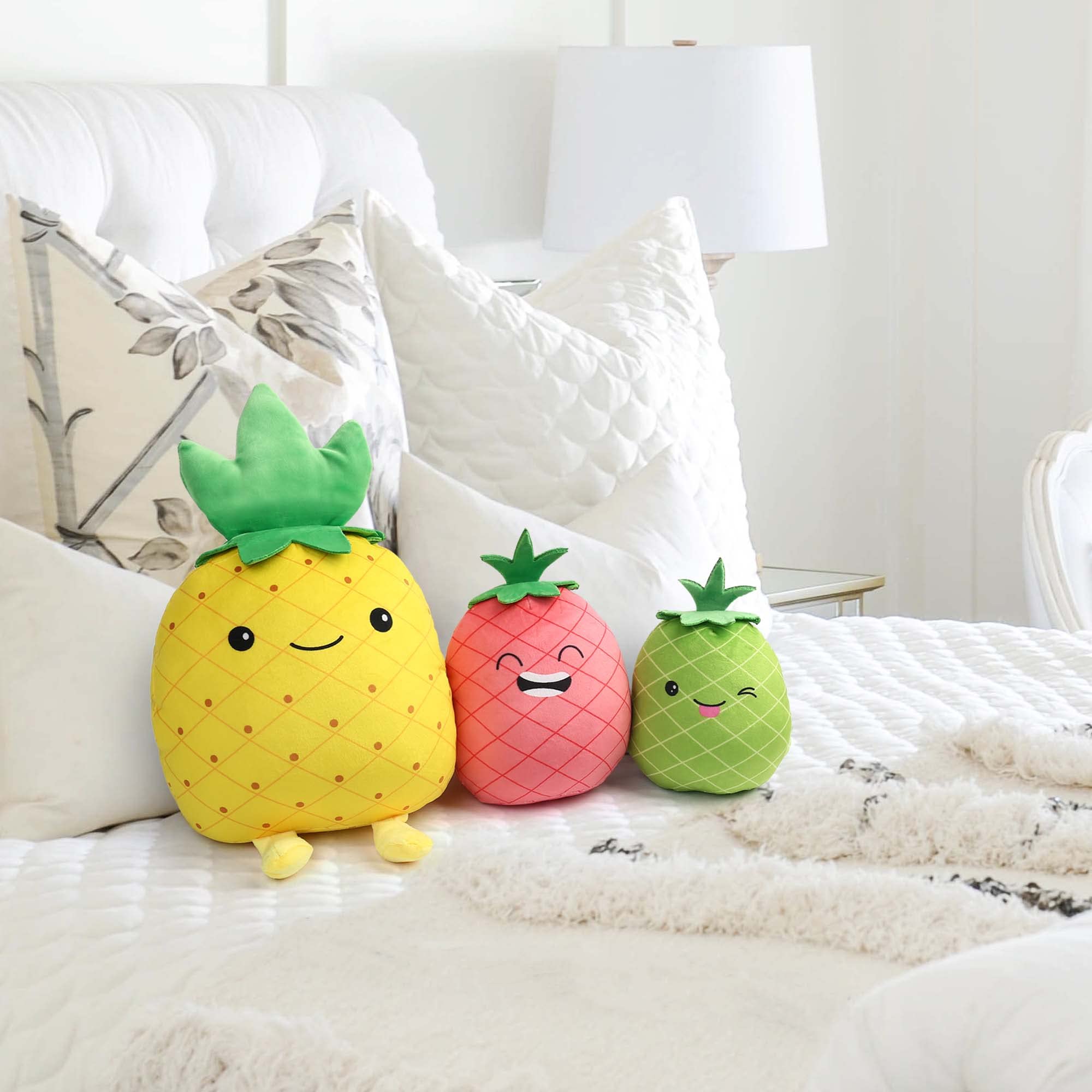 BenBen Pineapple Plush Toy, Set of 3, 12", 7" and 6'' Squishy Stuffed Animal Toys, Fruit Plushies, Fun Plush Pillow, Easter Basket Stuffers, Ms Sweety and Baby Pineapples