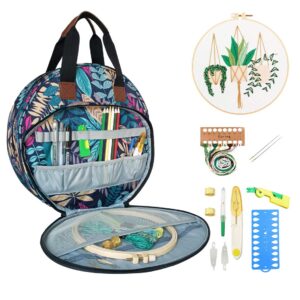 nuberlic 13-in-1 portable embroidery project bag with 1 set embroidery kit for adults 8pcs cross stitch tools, multifunctional storage bag include hoop, needles, cloth, scissors and craft accessories