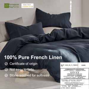 TOSMO 100% Linen Duvet Cover Set, French Flax Natural Linen Bedding 3pcs Set 1 Duvet Cover and 2 Pillowcases(Blue Grey, Queen)