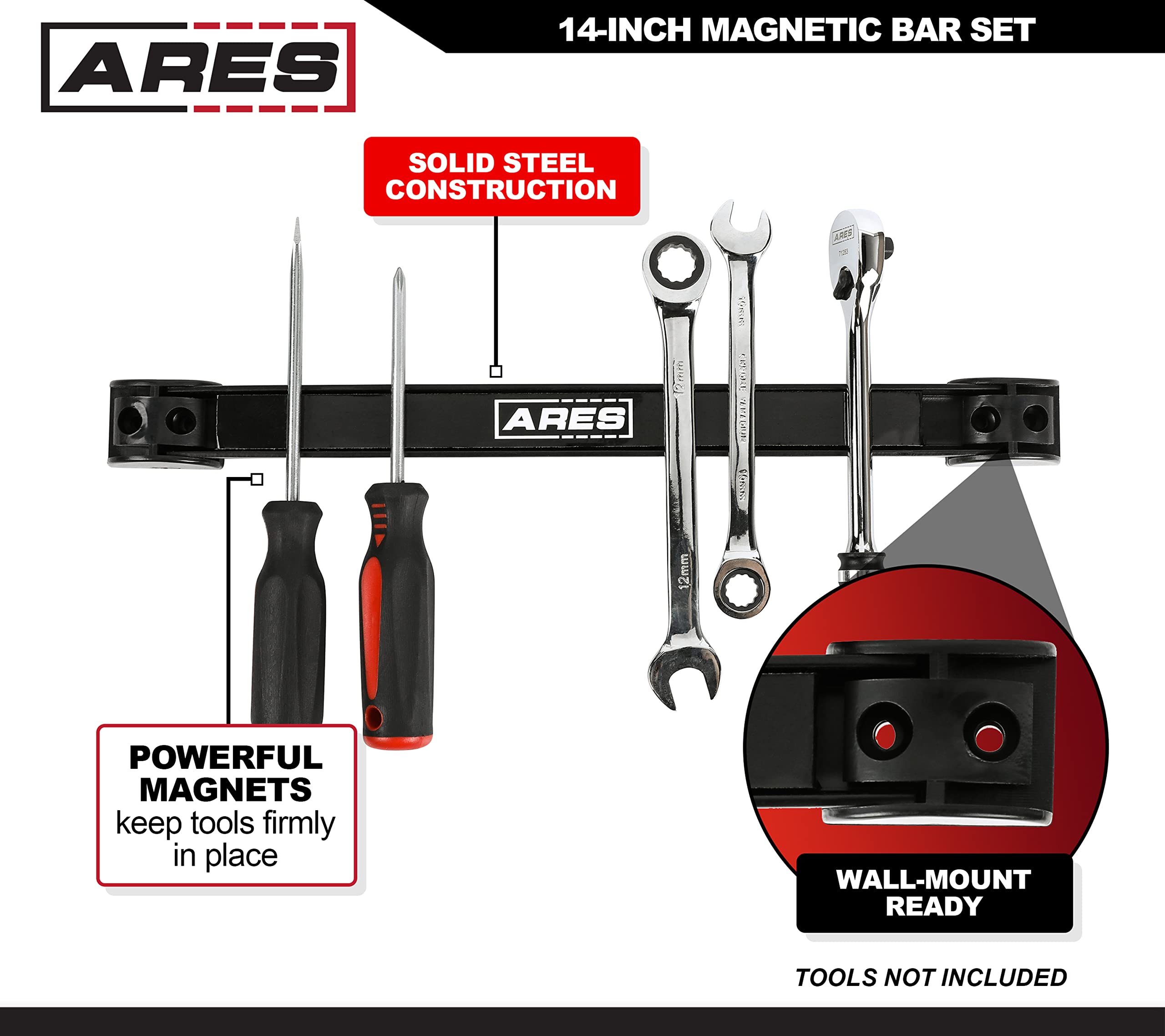 ARES 62014-2-Piece 14-Inch Magnetic Bar Set - Mounting Brackets and Screws Included - 20 lb Capacity Per Bar