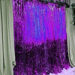 Graduation Decorations Purple Gold Black 2024/Birthday Decorations Purple Gold for Women/Foil Fringe Curtains Foil Curtains for Eid Mubarak Decorations/2024 Graduation Party Decorations