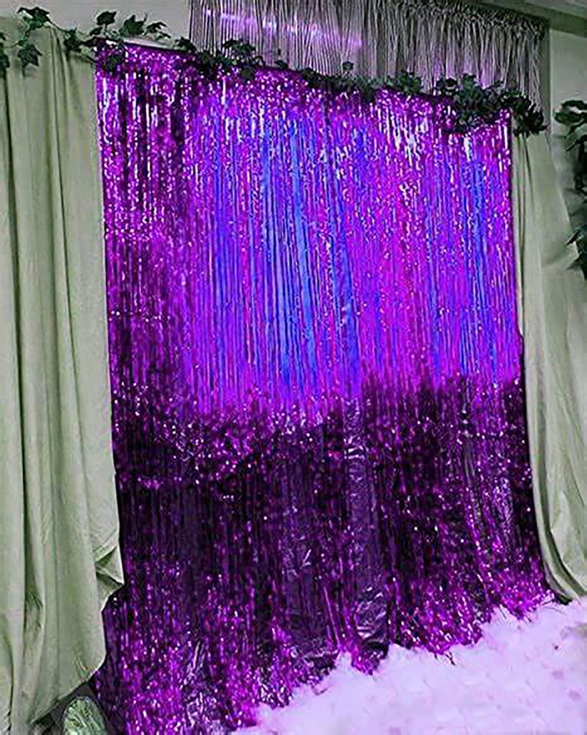 Graduation Decorations Purple Gold Black 2024/Birthday Decorations Purple Gold for Women/Foil Fringe Curtains Foil Curtains for Eid Mubarak Decorations/2024 Graduation Party Decorations