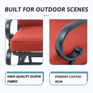 Crownland Outdoor Furniture Patio Conversation Set (Loveseat, Coffee Table, 2 Spring Chair) Metal Frame Wrought Iron Look with Cushions (Red)