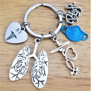 :RT Respiratory Therapist Keychain Respiratory Therapy Gift Lung Specialist EKG ECG heartbeat Stethoscope