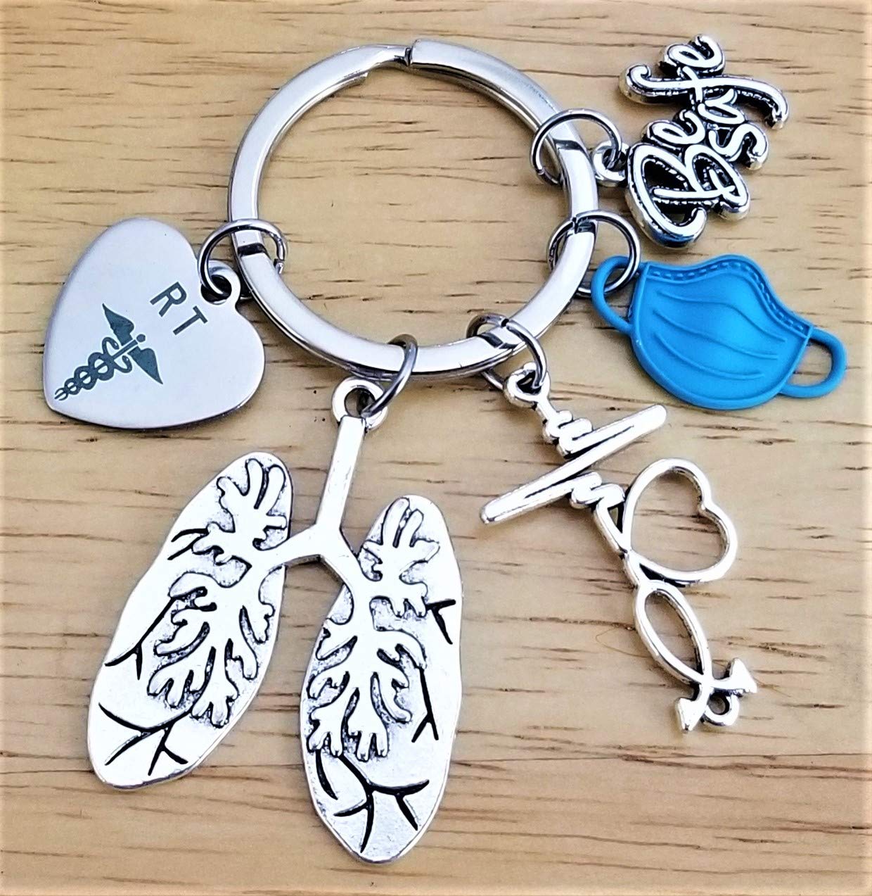 :RT Respiratory Therapist Keychain Respiratory Therapy Gift Lung Specialist EKG ECG heartbeat Stethoscope