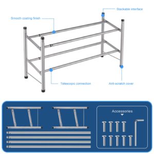 NiHome 2-Tier Expandable Shoe Rack - Lightweight, Stackable and Space-Saving Metal Organizer for 6-10 Pairs of Shoes - Ideal for Closet, Hallway, Entryway, Living Room, Bedroom (Silver)