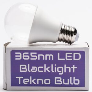 tekno led 365nm blacklight bulb - 12 watts/110 volts/uv 365nm/a60 base, glow in the dark, glowing bubbles, fits standard light sockets