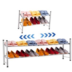 nihome 2-tier expandable shoe rack - lightweight, stackable and space-saving metal organizer for 6-10 pairs of shoes - ideal for closet, hallway, entryway, living room, bedroom (silver)