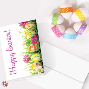 Happy Easter, Bulk Fold Over Greeting Cards for Invitations, Gifts & Presents, Thank You Notes and Announcements – Blank Inside | 4.25 x 5.5” (A2 Size) | 25 Cards and 25 Envelopes