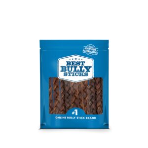 best bully sticks all natural dog chews - 5 inch braided beef collagen sticks - usa baked & packed - highly digestible, limited ingredient, rawhide alternative dog chew - 10 pack