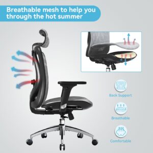 SIHOO M57 Ergonomic Office Chair with 3 Way Armrests Lumbar Support and Adjustable Headrest High Back Tilt Function Grey