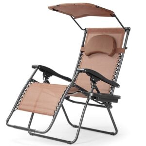 happygrill zero gravity lounge chair folding patio recliner for outdoor beach patio poolside, coffee