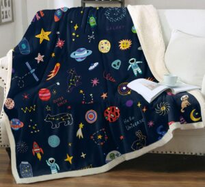 space adventure astronaut planet rocket spacecraft throw blanket soft lightweight flannel fleece blanket for baby kids youth adult (space, 50"x60")