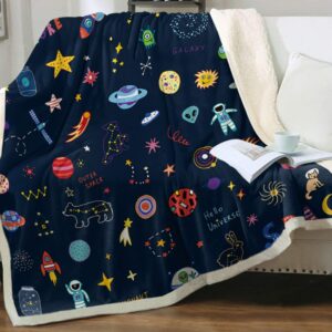 Space Adventure Astronaut Planet Rocket Spacecraft Throw Blanket Soft Lightweight Flannel Fleece Blanket for Baby Kids Youth Adult (Space, 50"x60")