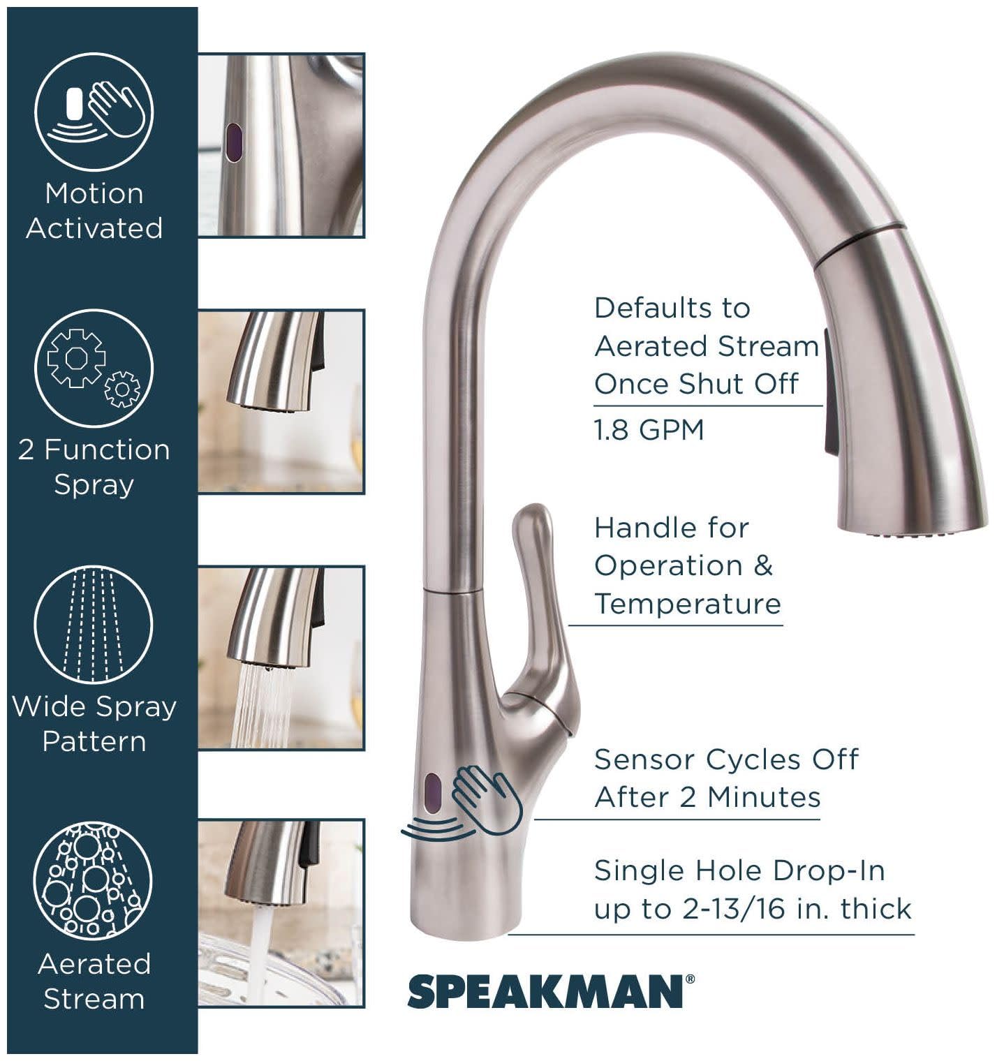 Speakman SBS-2142 Chelsea Sensor Pull Down Kitchen Faucet-PC, Polished Chrome