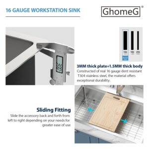 25 Inch Drop-In Kitchen Sink - GhomeG 25x22 Inch 16 Gauge Stainless Steel Topmount Deep Single Bowl Bar Sink with R10 Round Corners