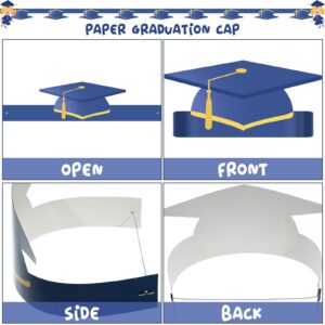 Tenare 40 Pcs Paper Graduation Crown Adjustable Paper Hats Graduation Cap with 40 Elastic String for Grad Party(Blue)