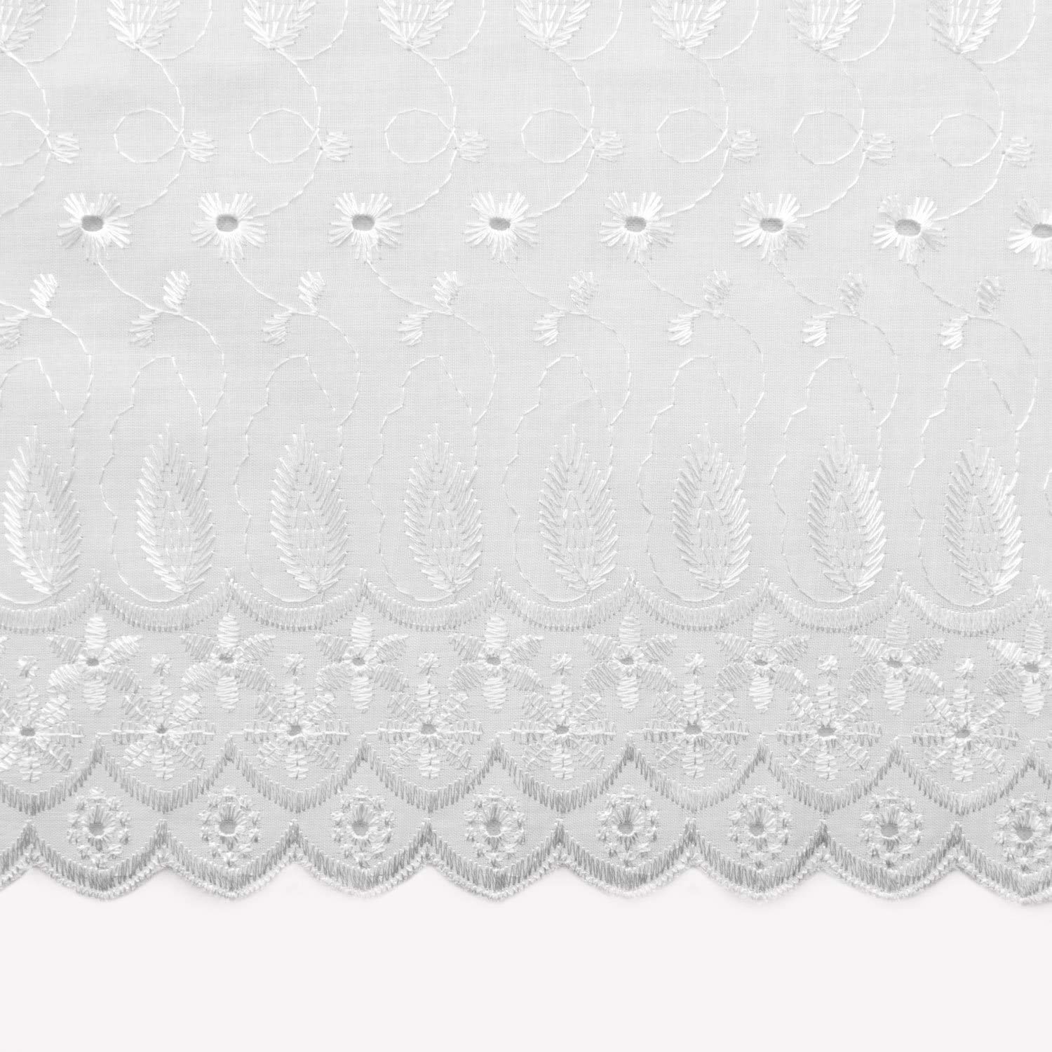 Daisy in Leaf 100% Cotton Embroidered Eyelet Fabric 42" Wide Sold by The Yard (White)