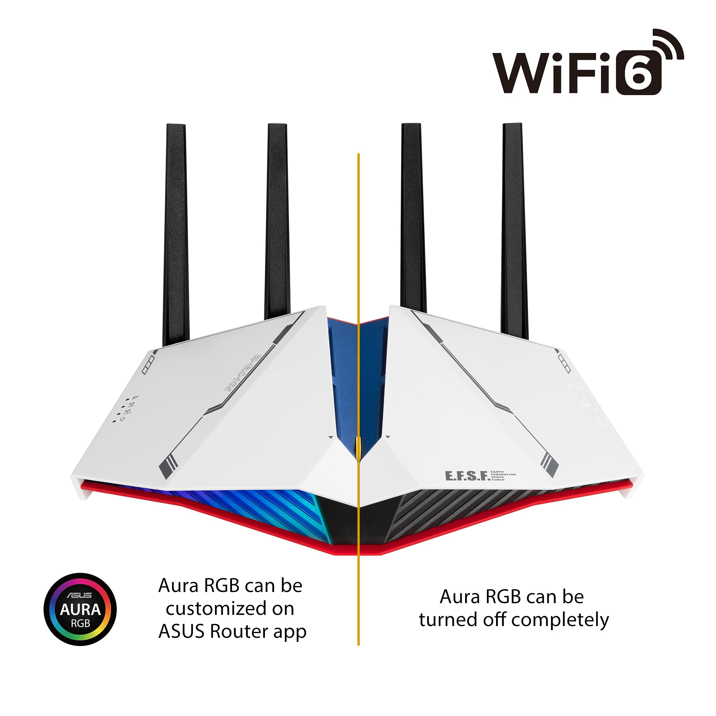 ASUS RT-AX82U AX5400 Dual-band WiFi 6 Gaming Router GUNDAM EDITION, Mesh WiFi, Lifetime Free Internet Security, Dedicated Gaming Port, Mobile Game Boost, MU-MIMO, Streaming & Gaming, AURA RGB lighting