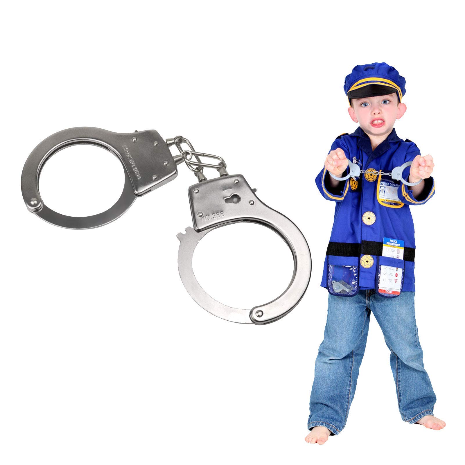 HAPTIME Police Badge, American Flag Badge, Toy Handcuffs Set for Kids' Cosplay, Pretend Play, School, Birthdays - Cop Role Play Kit for Classroom Fun, Party Favors, and Gifts