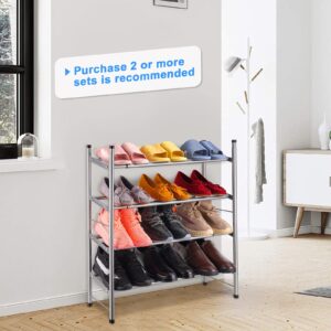 NiHome 2-Tier Expandable Shoe Rack - Lightweight, Stackable and Space-Saving Metal Organizer for 6-10 Pairs of Shoes - Ideal for Closet, Hallway, Entryway, Living Room, Bedroom (Silver)