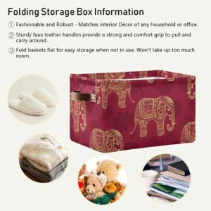 susiyo Foldable Storage Bins Large Collapsible Fabric Storage Baskets with Leather Handles Organizing Box for Shelves Home Bedroom Nursery Office 2 Pack，Indian Tribal Elephants