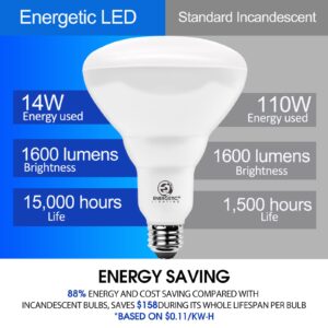 Energetic BR40 LED Light Bulbs, Indoor Flood Light, Dimmable, 3000K Warm White, 110W Equivalent, 1600LM, E26 Base, Recessed Can Light, High Lumen, Flicker Free, UL Listed, 6 Pack