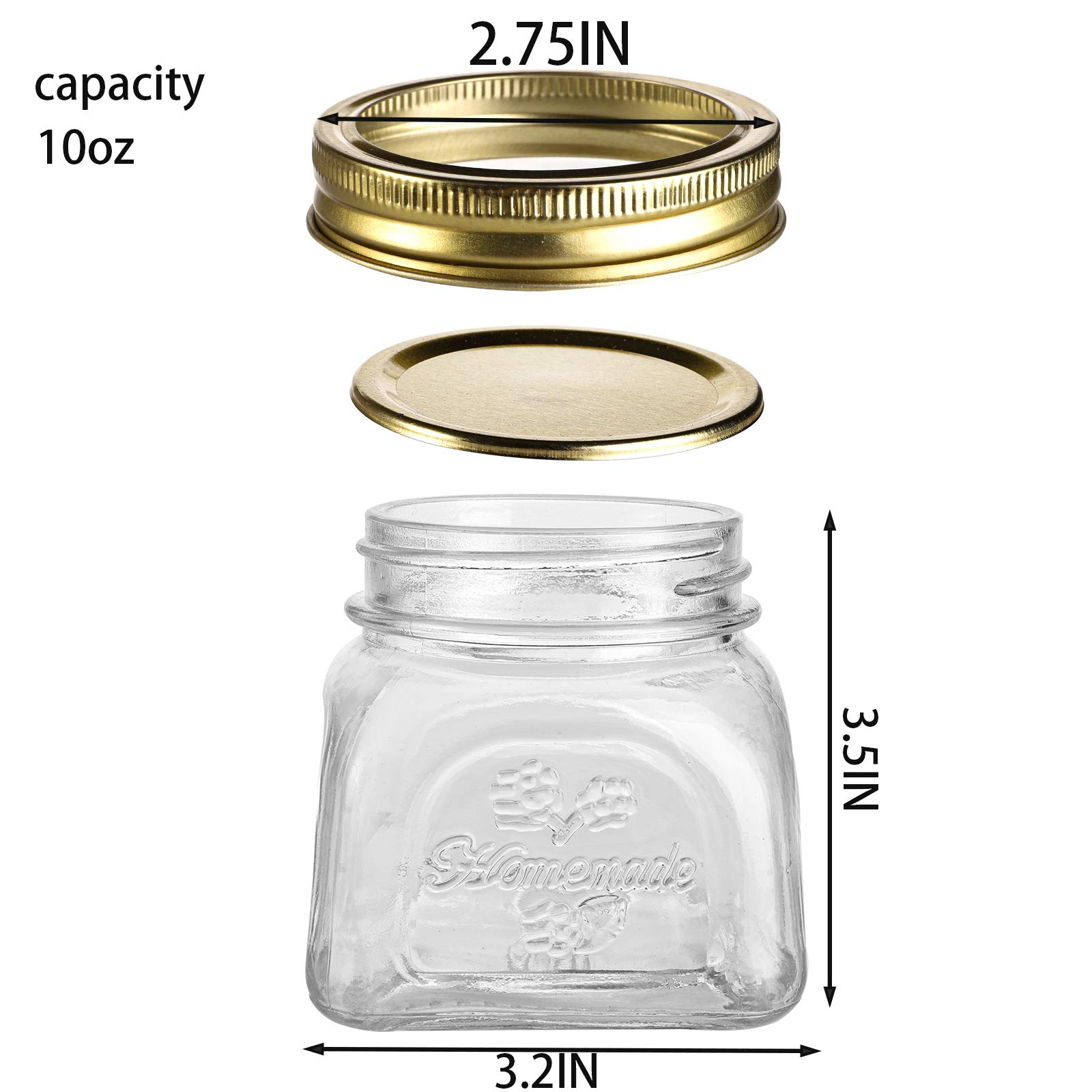 Cedilis 12 Pack 10OZ Airtight Mason Jars, Small Glass Jars with Gold Metal Lids and Bands, Canning Jars Jelly Jars Decorative Jars for Honey, Meal Prep, Jam, Spices, Shower Favors, Wedding favors