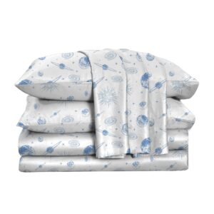 Kids Rule 3-Piece Blue Galaxy Sheet Set for Kids & Girls - 1 Twin Flat Sheet, 1 Twin Fitted Sheet & 1 Queen Pillowcase, Soft Brushed Microfiber Polyester Bed Sheet, Smooth & Durable