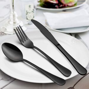 LIANYU 66-Piece Black Silverware Set with Serving Utensils, Stainless Steel Black Silverware Flatware Set for 8, Elegant Cutlery Tableware Includes Forks Spoons Knives, Dishwasher Safe